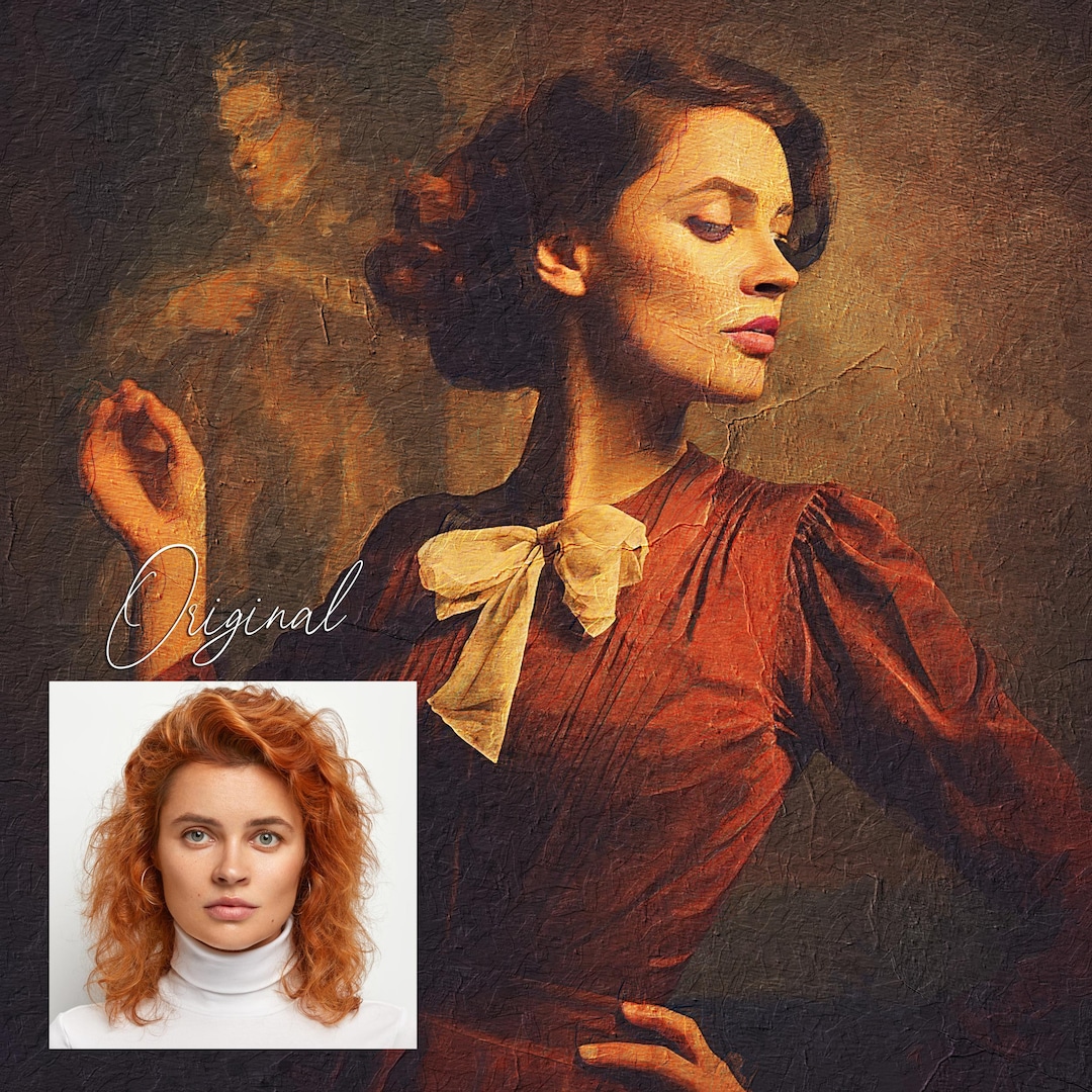 Custom Retro Oil Portrait From Photo, Personalized Female Art (digital ...