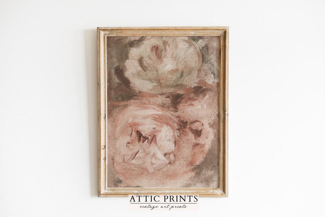 Vintage Muted Roses Painting Print FARMHOUSE Botanical INSTANT ...