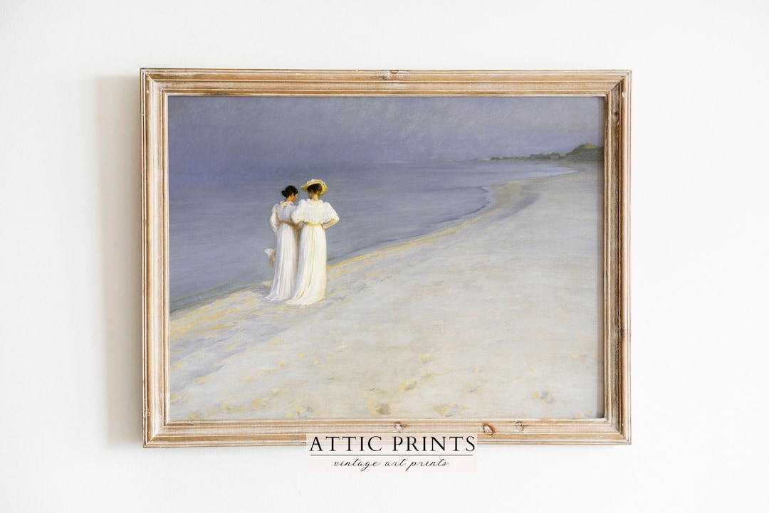 Vintage Painting Women Walking on the Beach Modern Farmhouse - Etsy
