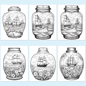 Landscape Ship in Jar Coloring Book Gift Bottle Pages Adults Kids ...