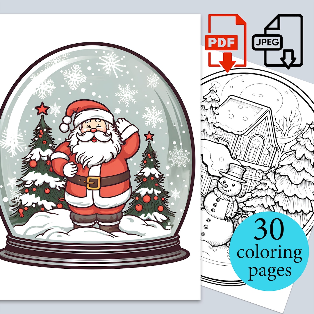Christmas Snow Globes Coloring Book Santa Digital Pages New Year ...