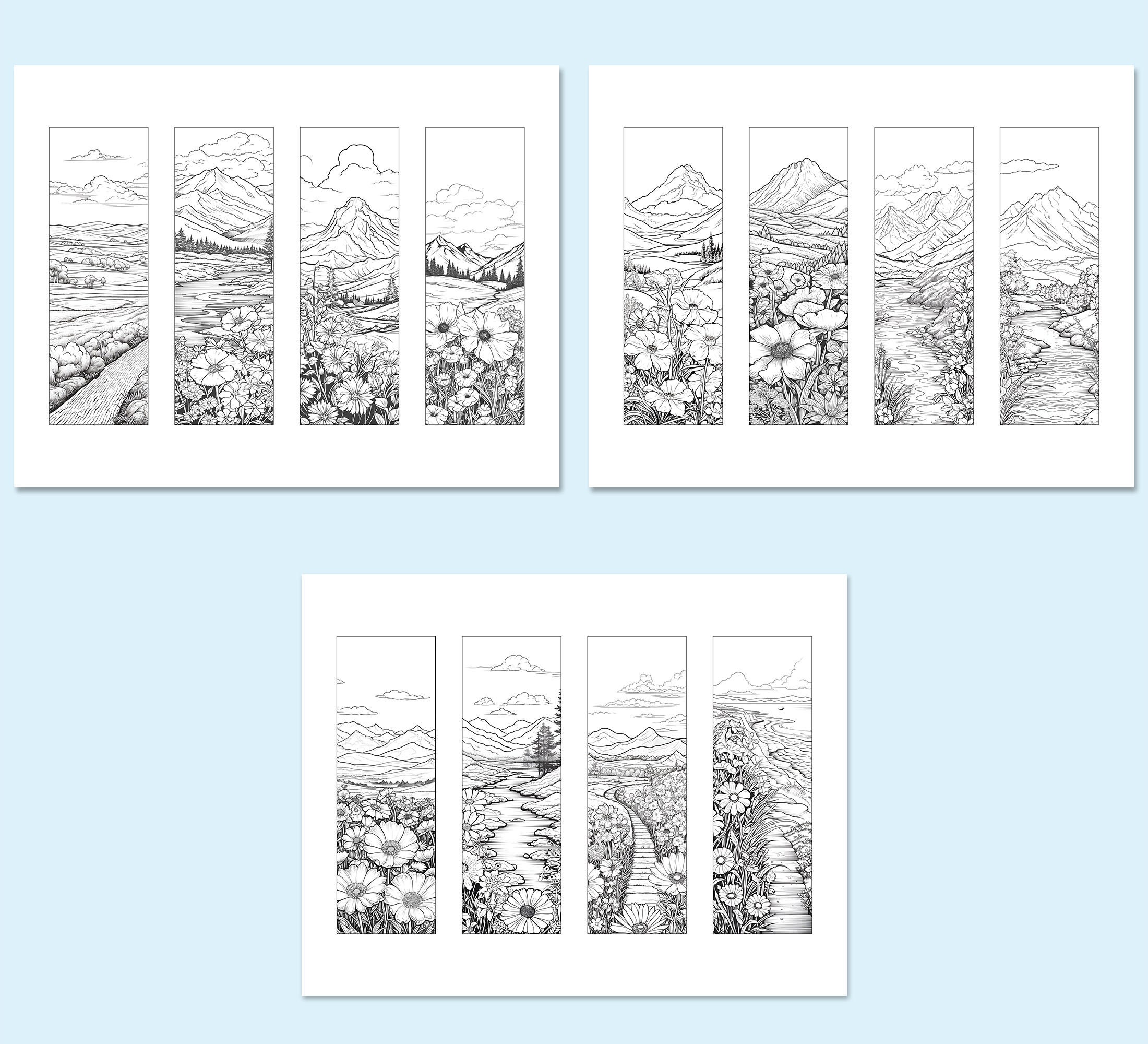 Landscape Printable Coloring Bookmarks Adult Digital Download Unique ...
