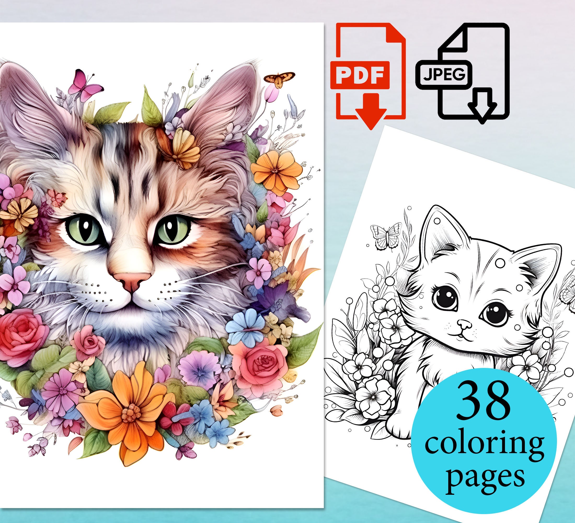 Cats Coloring Book Adults Kids Pages Coloriage Sheets Instant Download ...