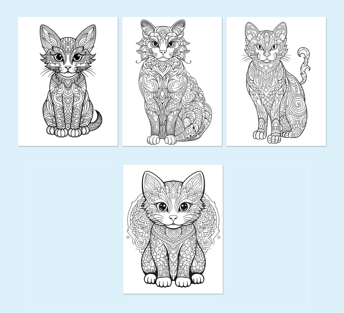 Cats Mandala Coloring Pages Adults Kids Activity Book - Etsy