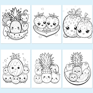 Kawaii Fruits Coloring Book Kids Activity Pages Toddler Sheets Instant ...