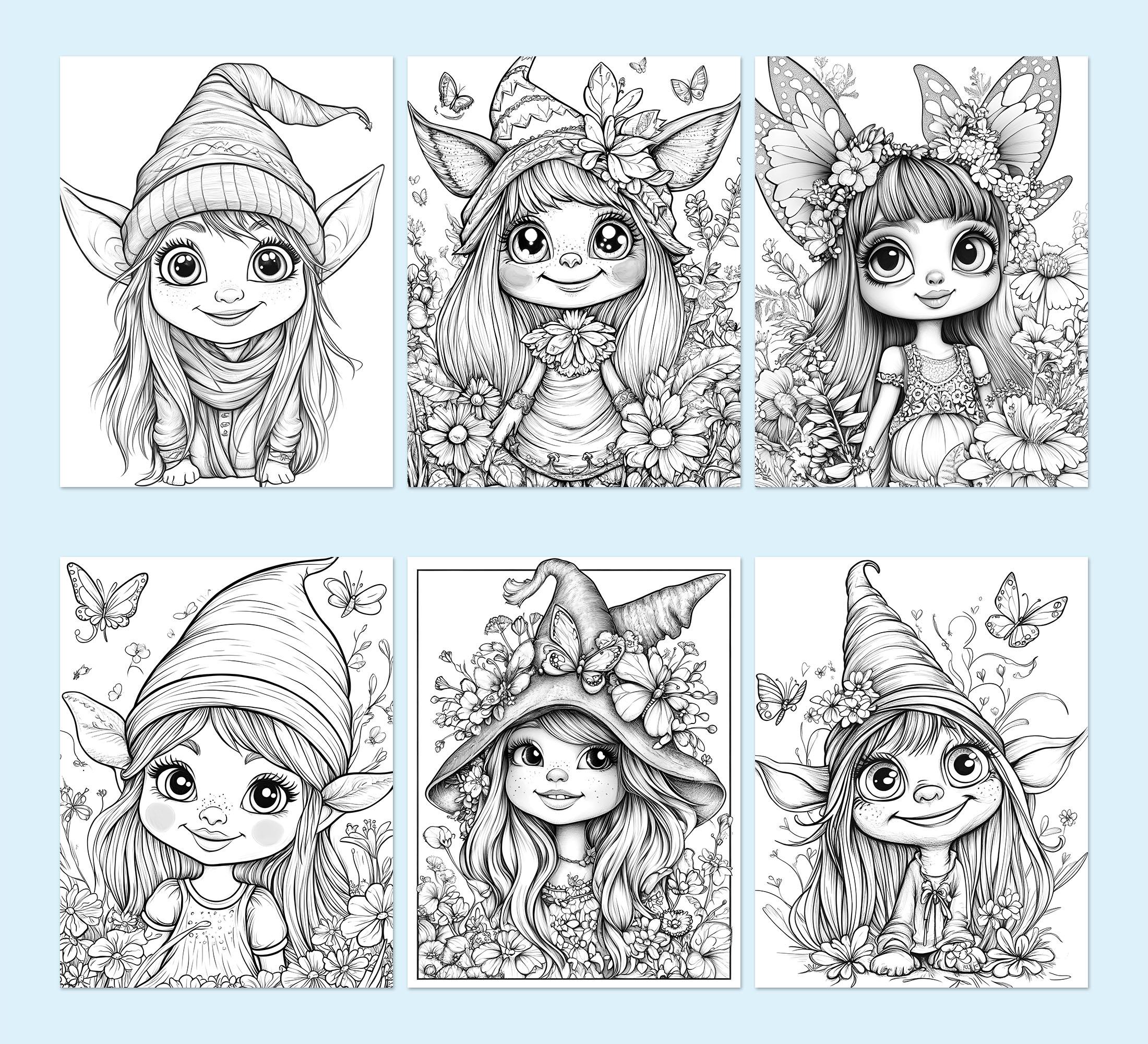 Girl Gnome Coloring Book Adults Kids Instant Download Printable PDF ...