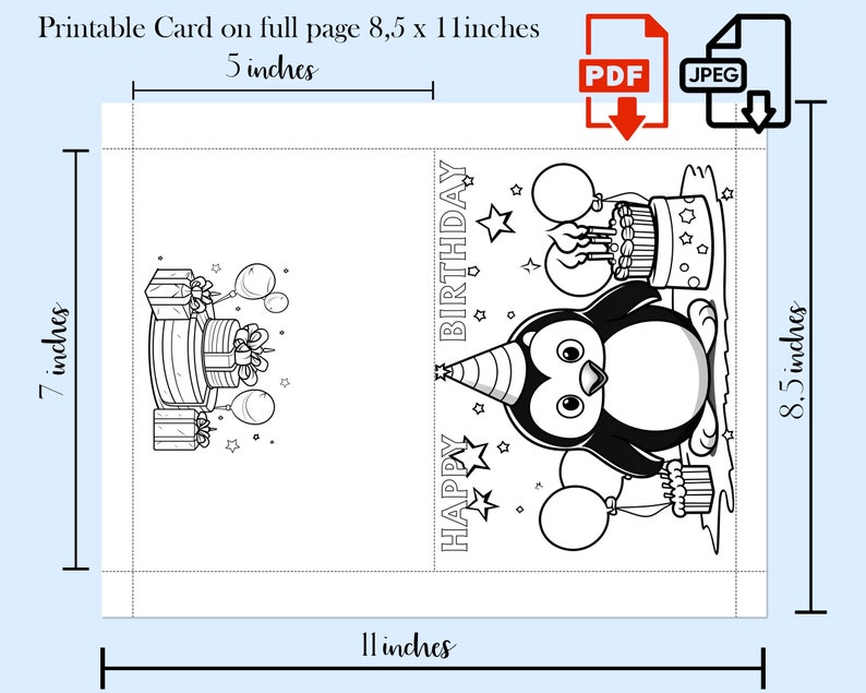 Penguin Happy Birthday Cards Coloring Page Kids Bday Printable Party ...