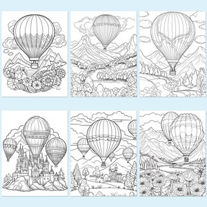 Hot Air Balloon in Landscape Coloring Pages Book Botanical Adult ...