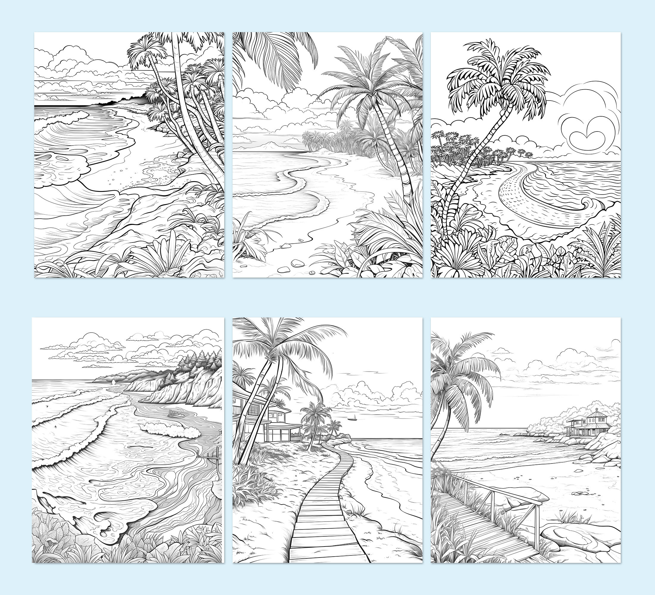 Beach Landscape Coloring Pages Colored Book for Adults Activities Kids ...