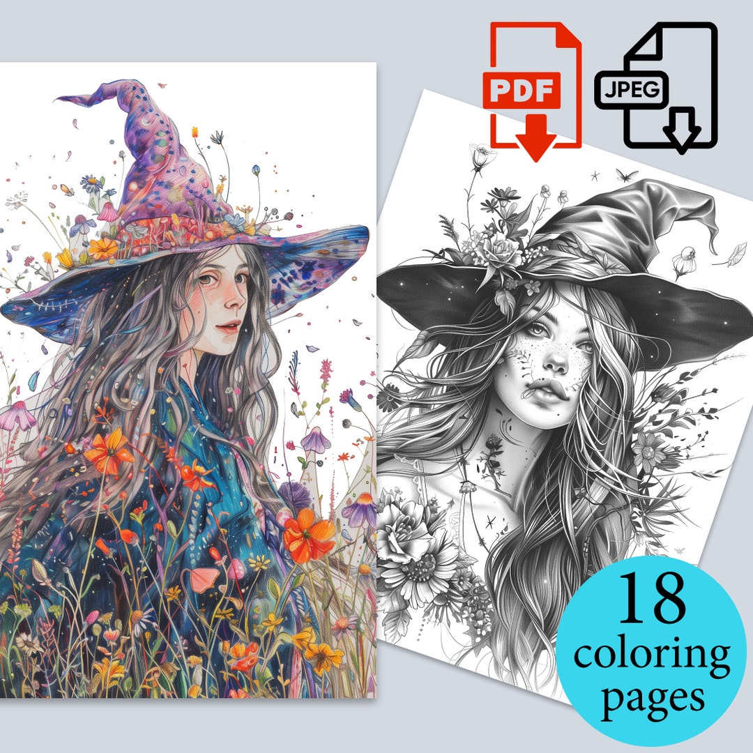 Beautiful Witch Coloring Book Fantasy Kids Activity Sheets Magic ...
