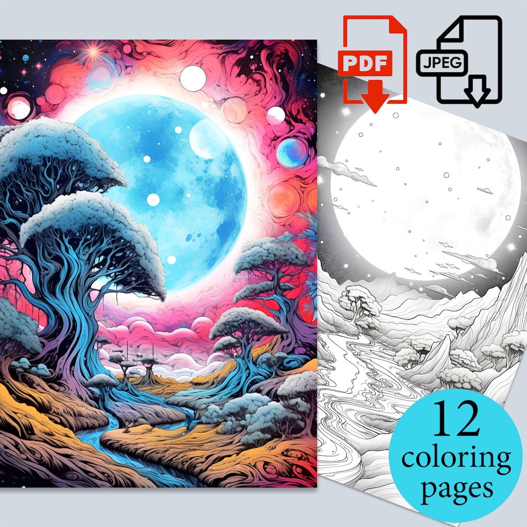 Galactic Spaces Landscape Coloring Book Fantasy Kids Pages Adult ...
