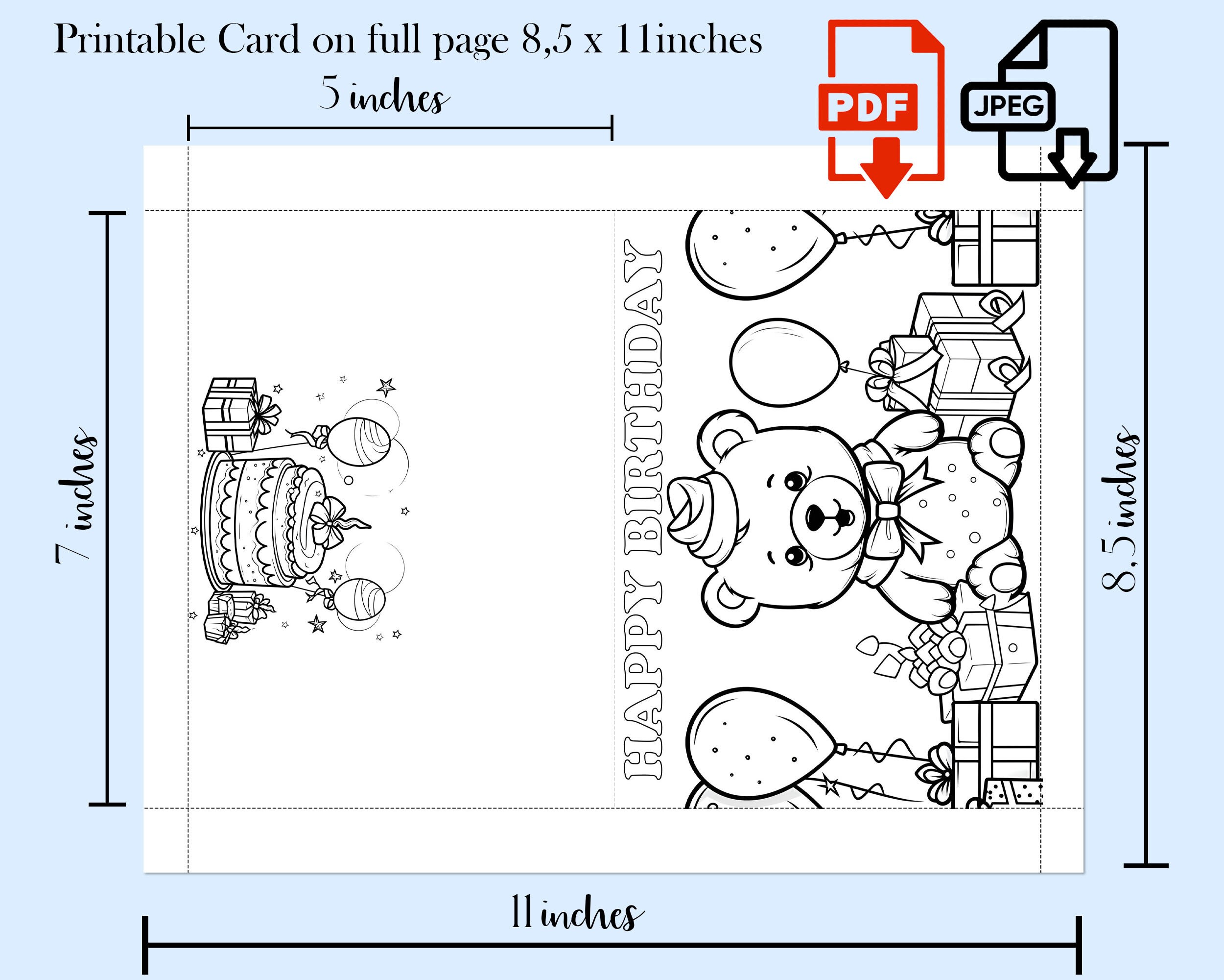Teddy Birthday Cards Coloring Page Kids Happy Bday Printable Party ...