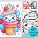 Ice Cream Coloring Book Kawaii Kids Activity Pages Toddler Sheets ...
