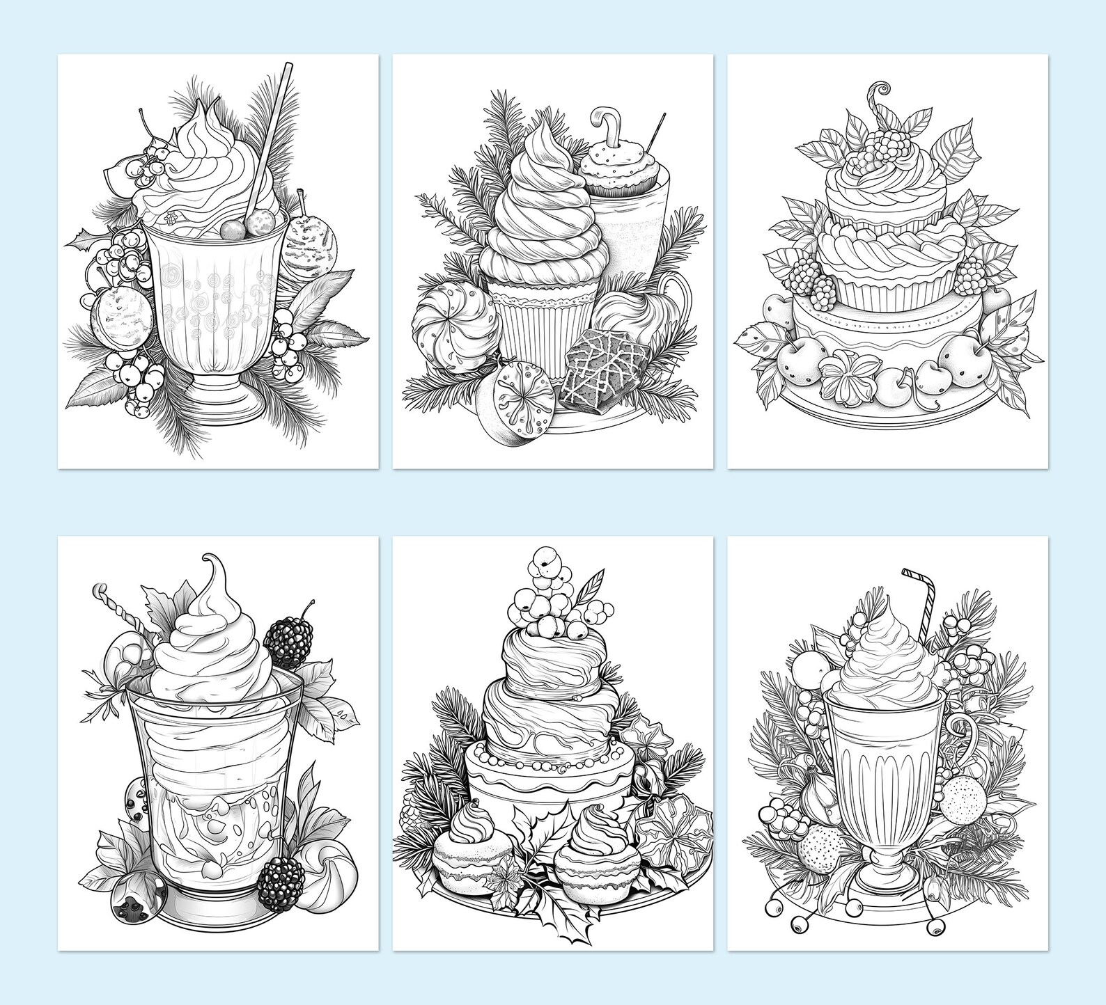 Christmas Cupcake Coloring Pages Festive Dessert Digital Book New Year ...