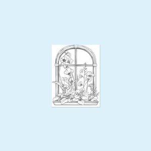 Floral Window Coloring Pages Flowers Adult Activity Digital Kids Books ...