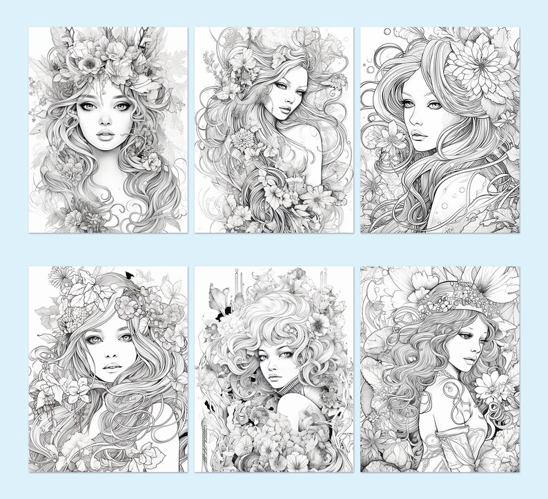Flower Girl Coloring Book Beautiful Women Portrait Coloriage Pages ...