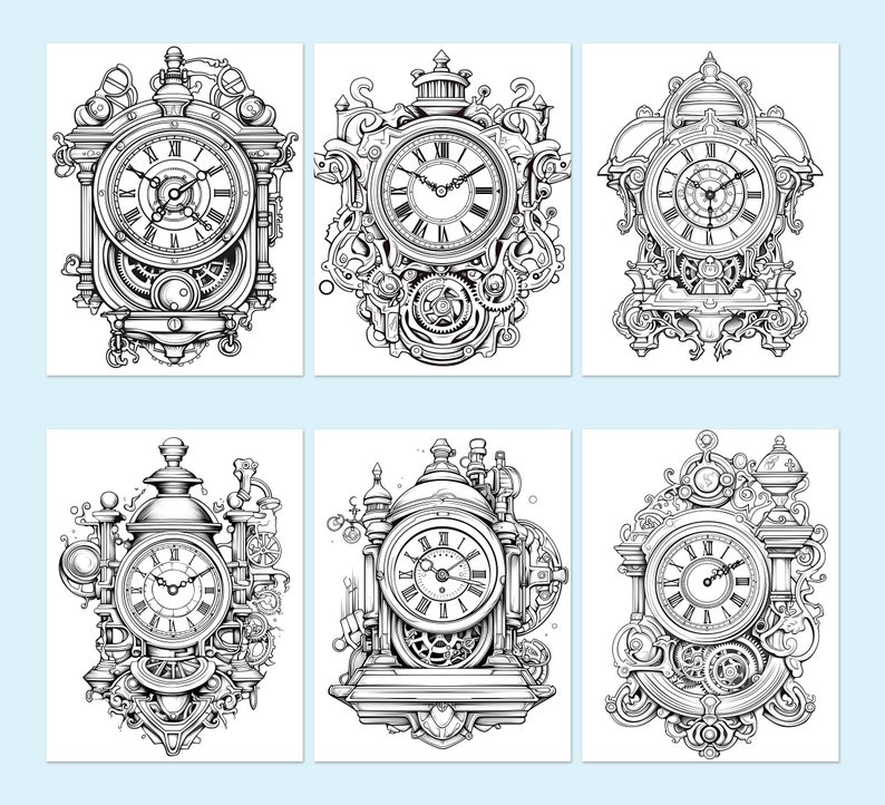 Mechanical Steampunk Mandala Clocks Coloring Book Adults Kids Pages ...