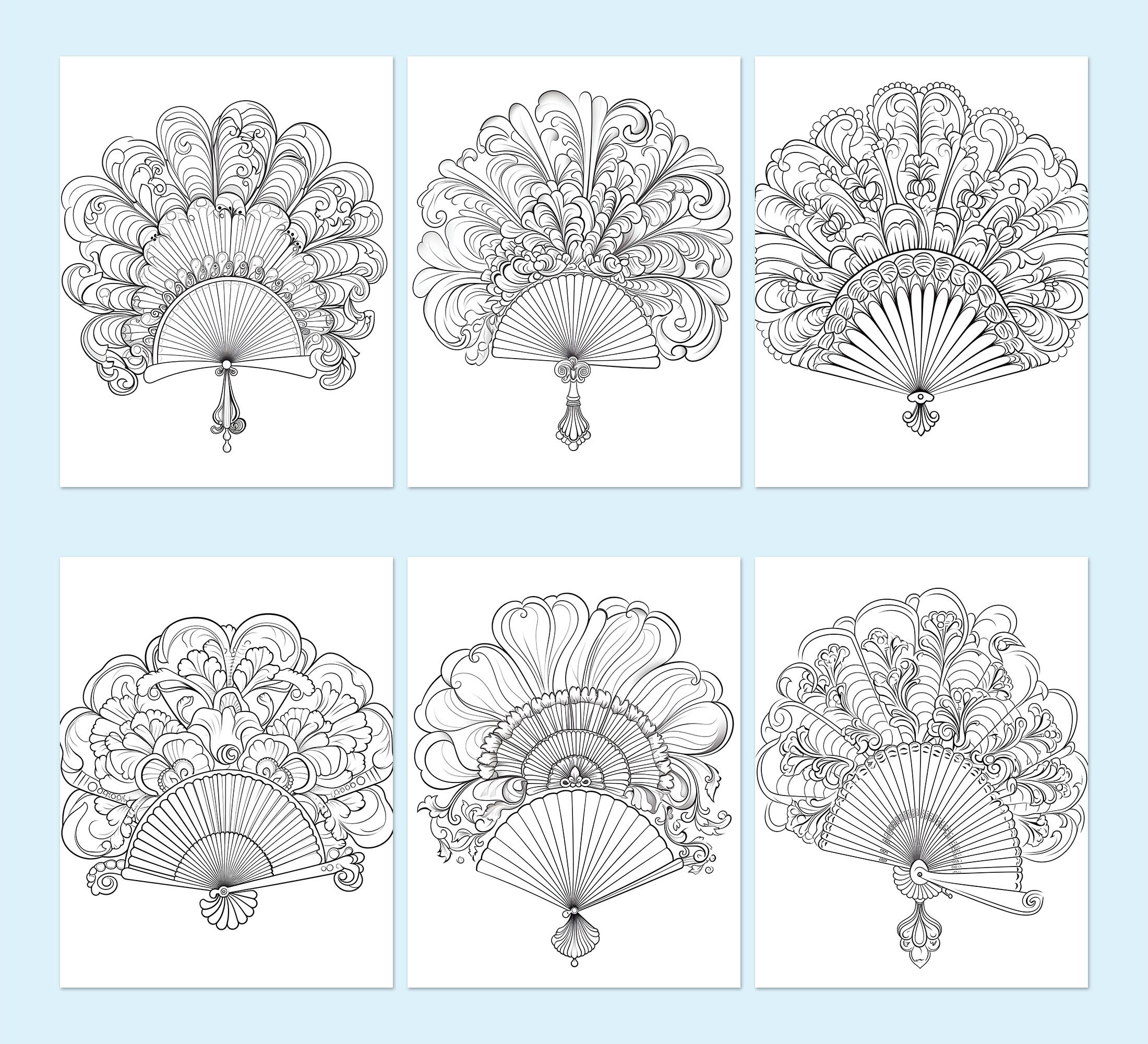 Spanish Fans Coloring Book Kids Adult Beautiful Relaxation Pages Girft ...