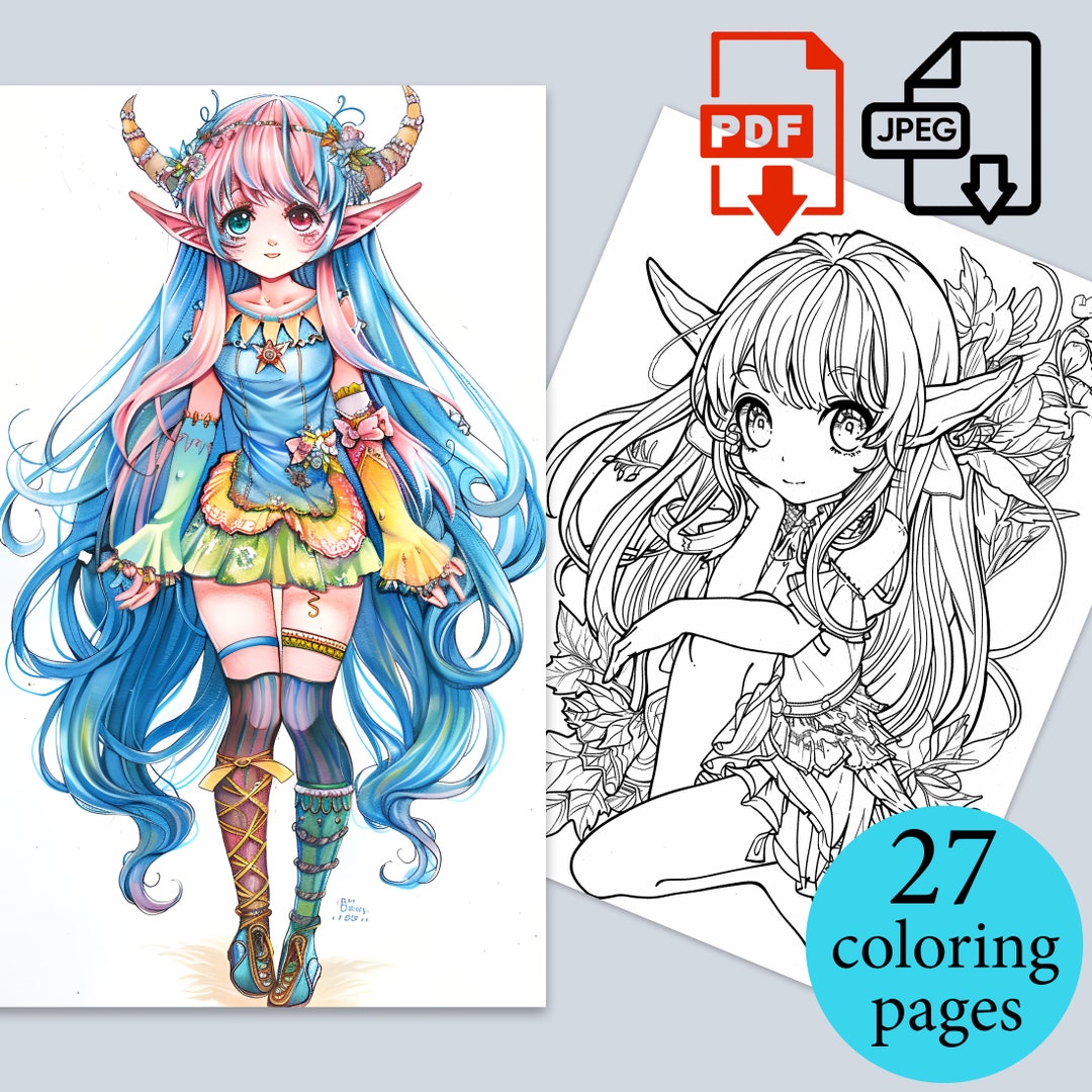 Elf Coloring Pages Anime Girl Digital Art Beautiful Elves Sheets ...