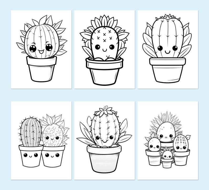 Cactus Coloring Book Kawaii Kids Activity Pages Toddler Sheets Instant ...