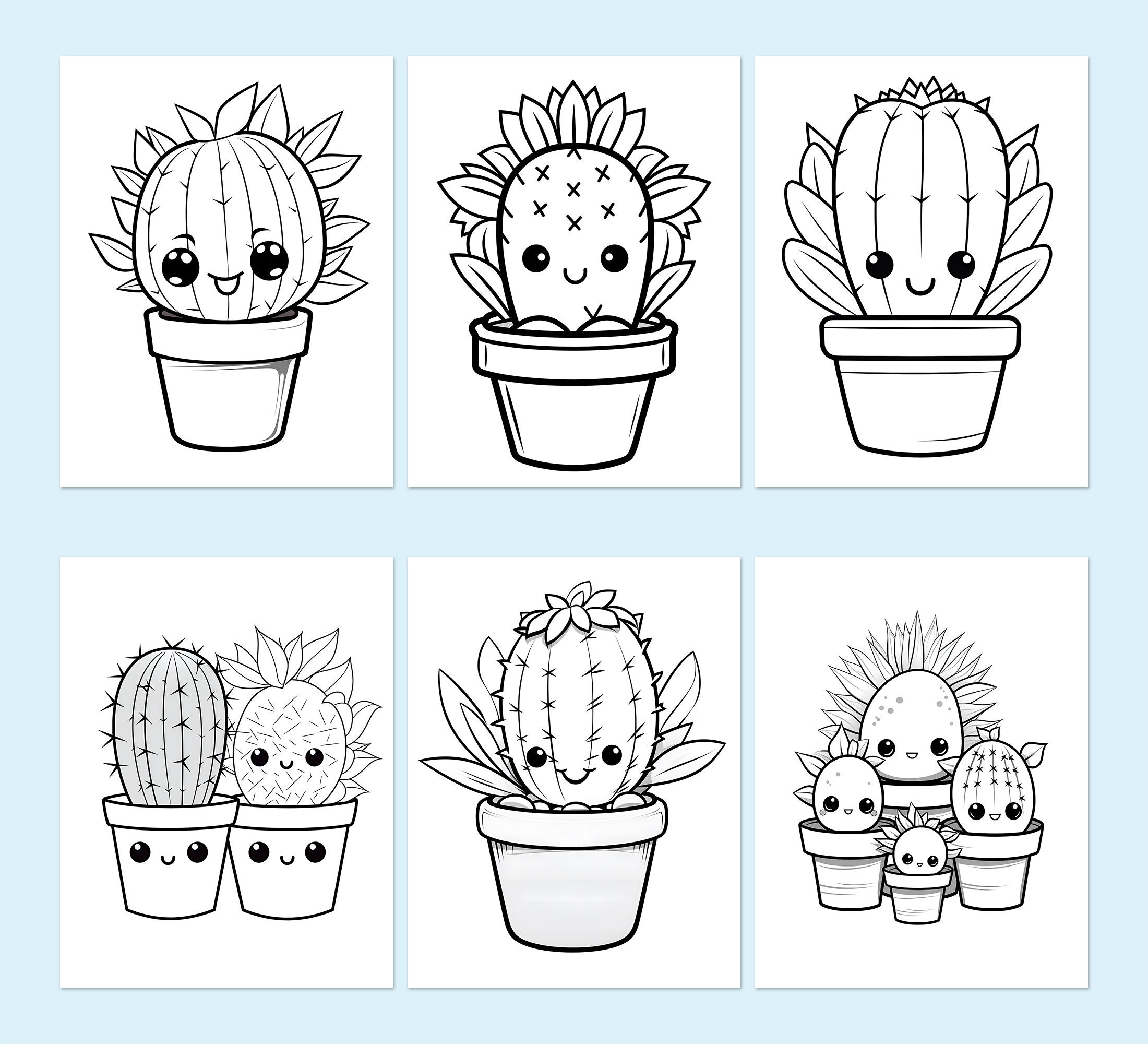 Cactus Coloring Book Kawaii Kids Activity Pages Toddler Sheets Instant ...