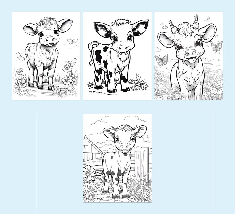 Baby Cow Coloring Pages Kids Activity Books Farm Animal Toddler ...