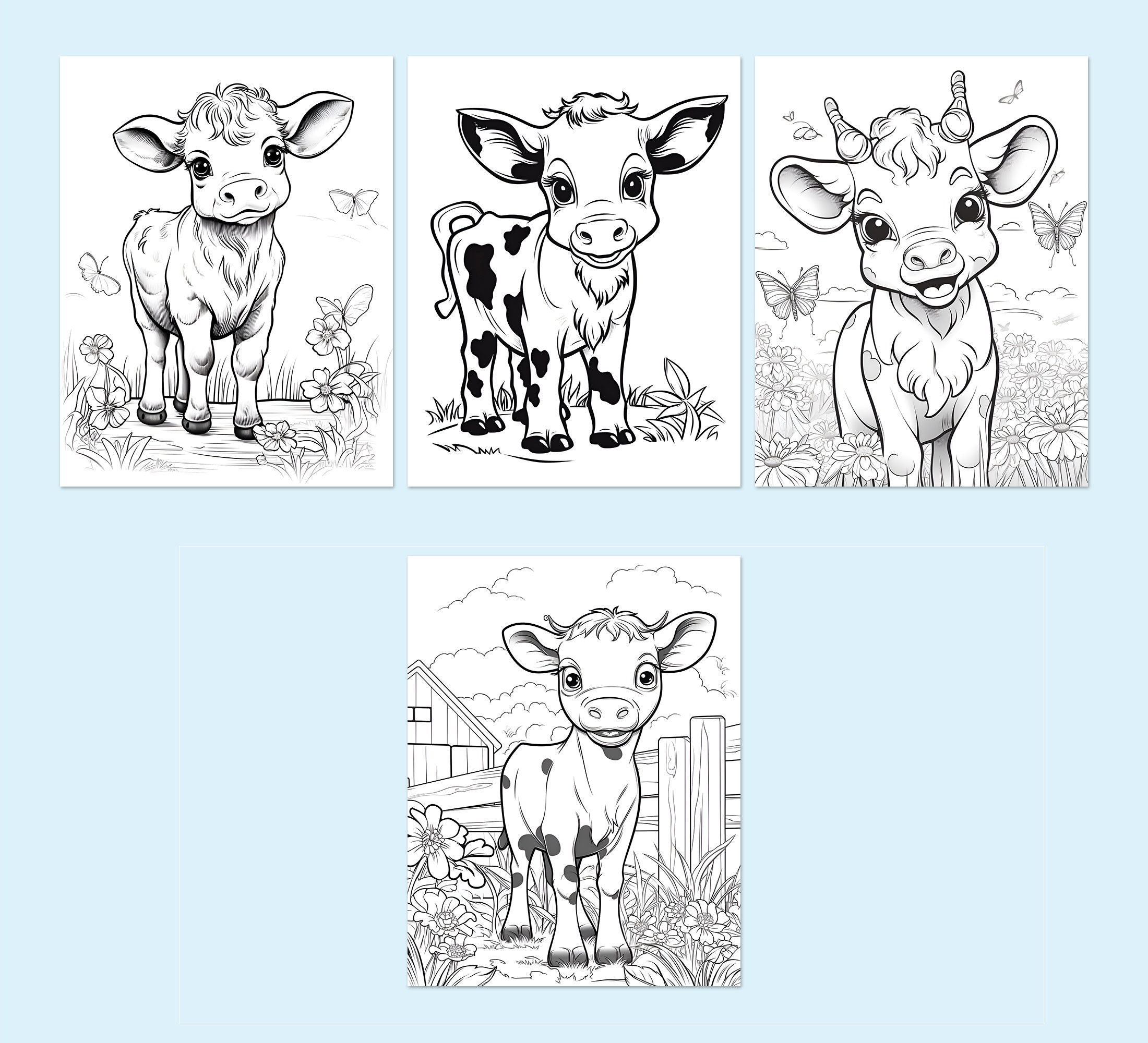 Baby Cow Coloring Pages Kids Activity Books Farm Animal Toddler ...