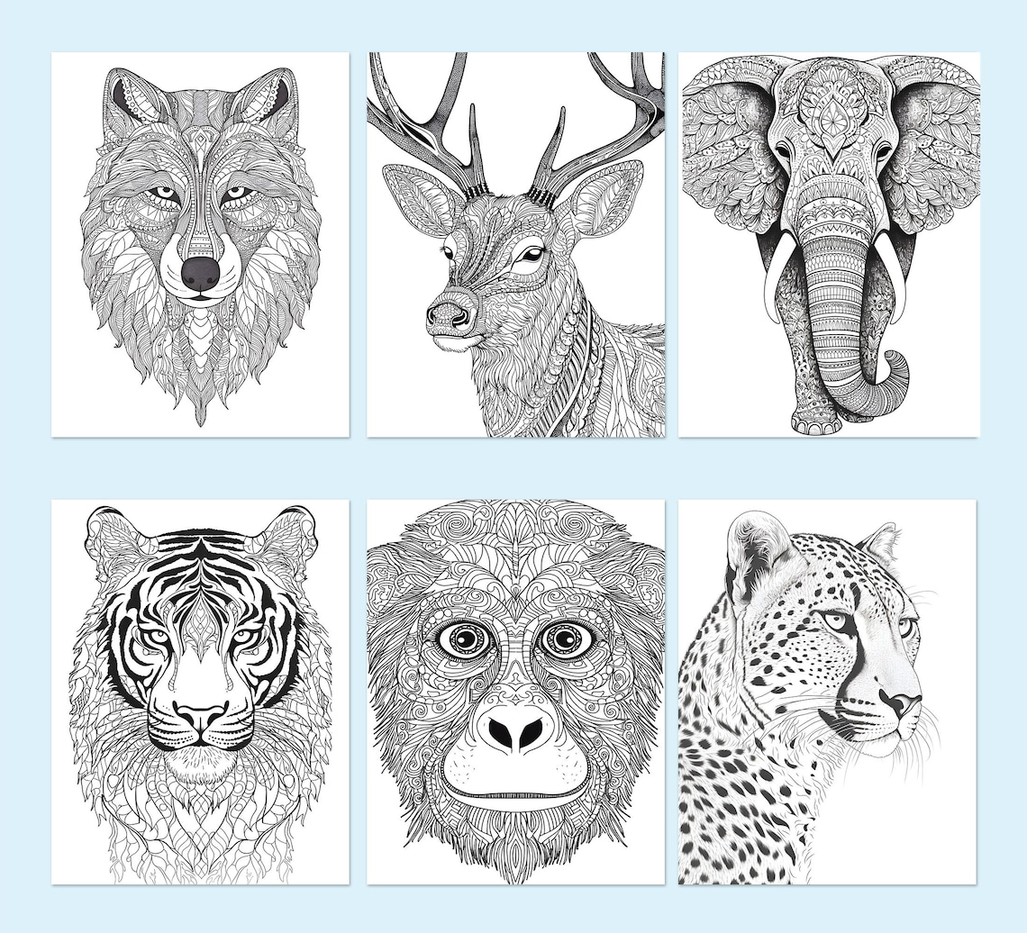 Animals Mandala Coloring Book Adults Kids Pages Instant Download ...
