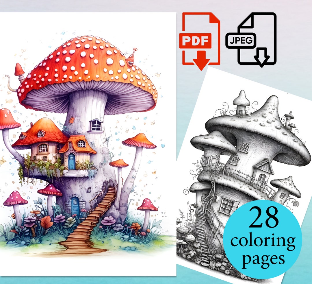 Fantasy Mushroom Houses Coloring Book Blooming Fairy Homes Adults Kids ...