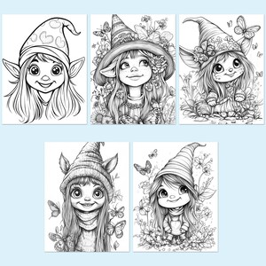 Girl Gnome Coloring Book Adults Kids Instant Download Printable PDF ...