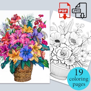 Flowers Fantasy Potion Bottles Coloring Book Magic Floral Pages Adults ...