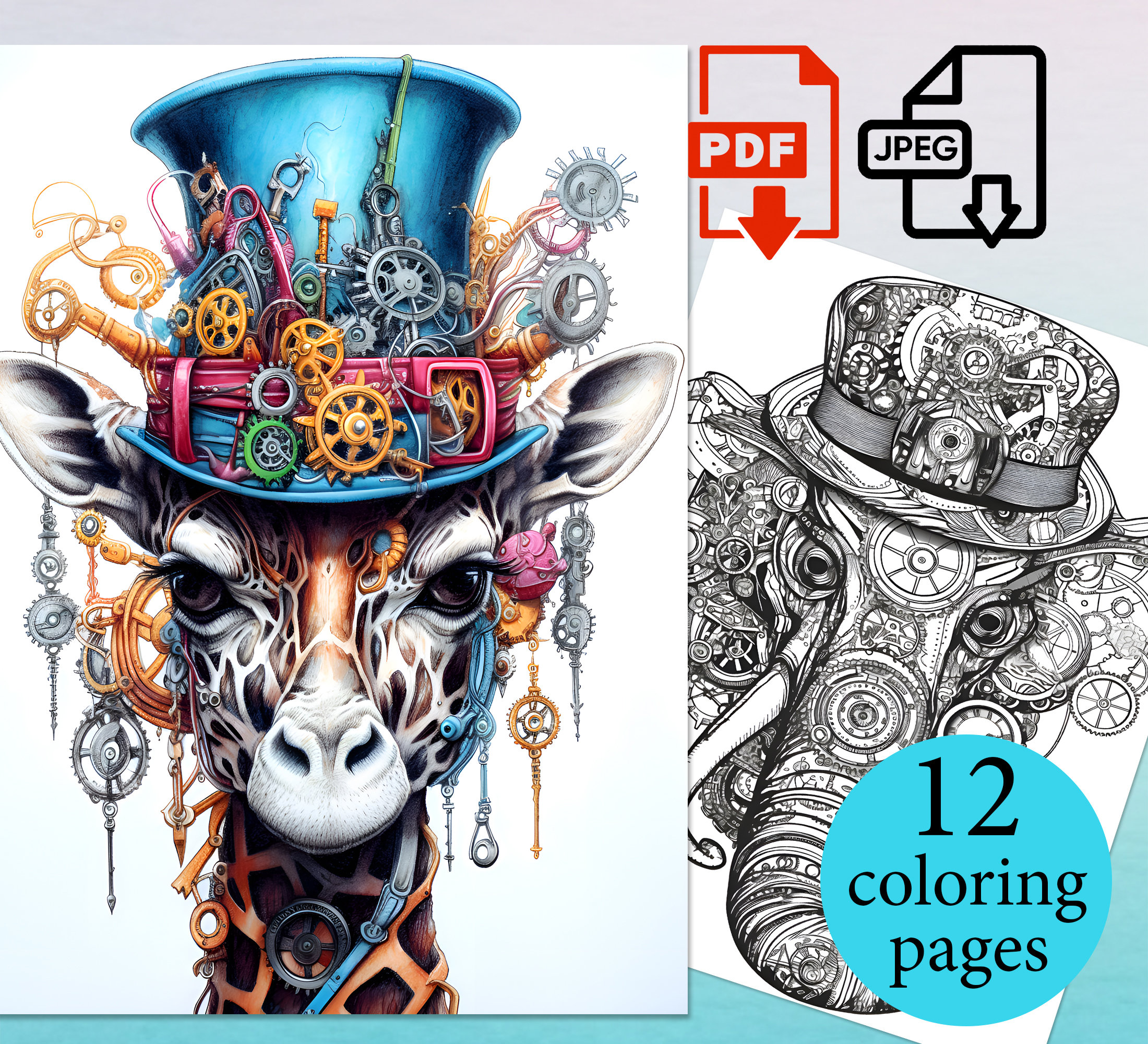 Mechanical Steampunk Animals Coloring Book Coloriage Sheets Adults Kids ...