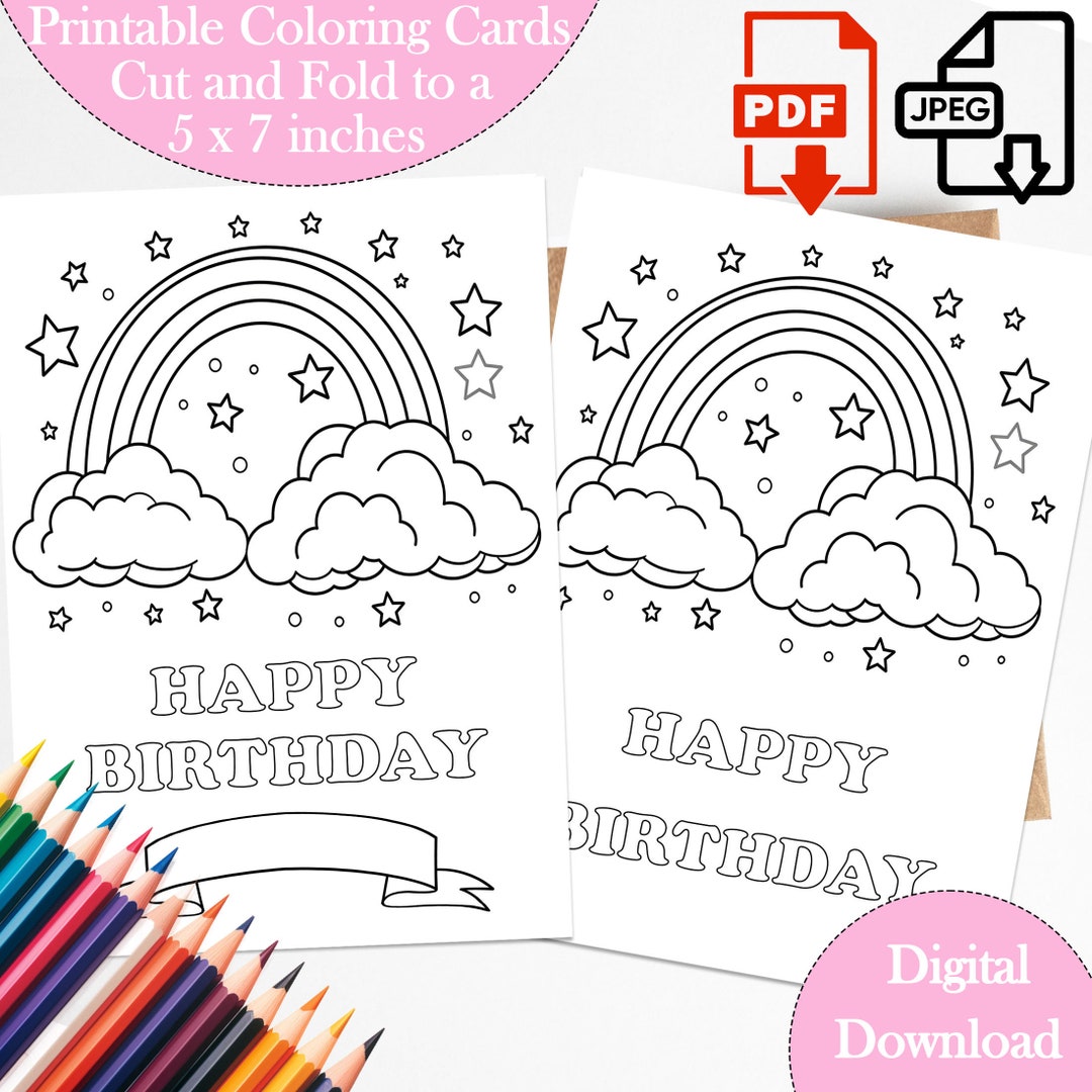 Rainbow Birthday Cards Coloring Page Personalized Name Kids Happy Bday ...