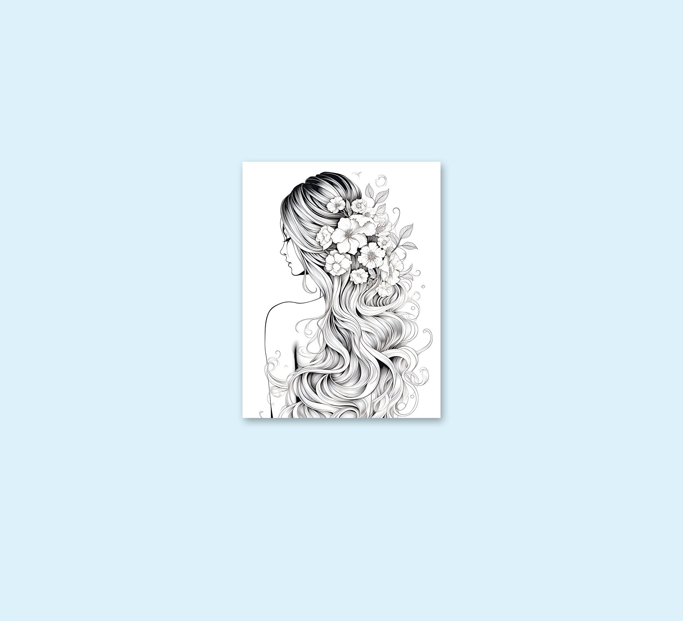 Lady Hair Flower Coloring Book Hairstyles Beautiful Girl Coloriage ...