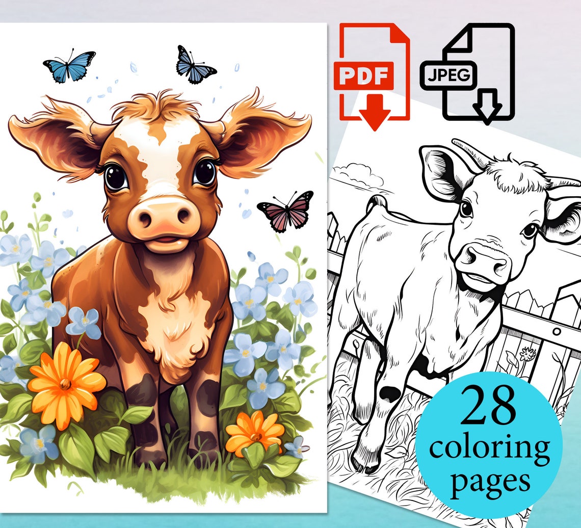 Baby Cow Coloring Pages Kids Activity Books Farm Animal Toddler ...