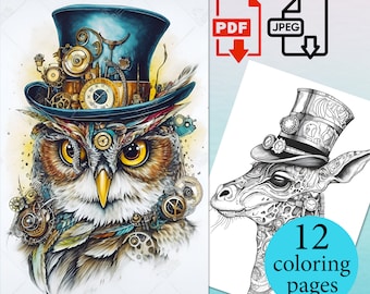 Mechanical Steampunk Animals Coloring Book Coloriage Sheets Adults Kids ...