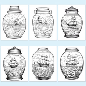 Landscape Ship in Jar Coloring Book Gift Bottle Pages Adults Kids ...