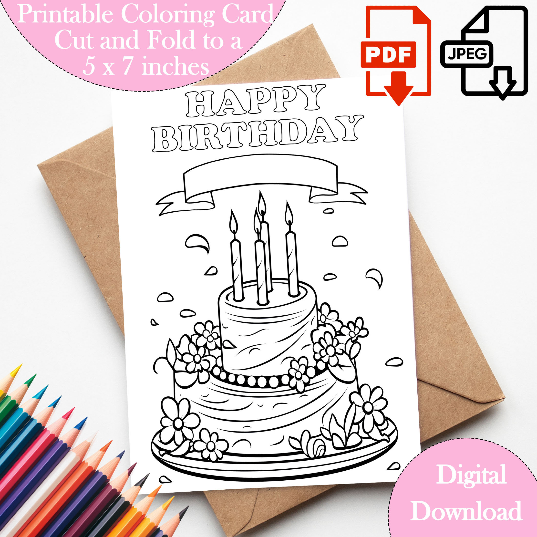 Cake Birthday Cards Coloring Page Personalized Name Kids Happy Bday ...