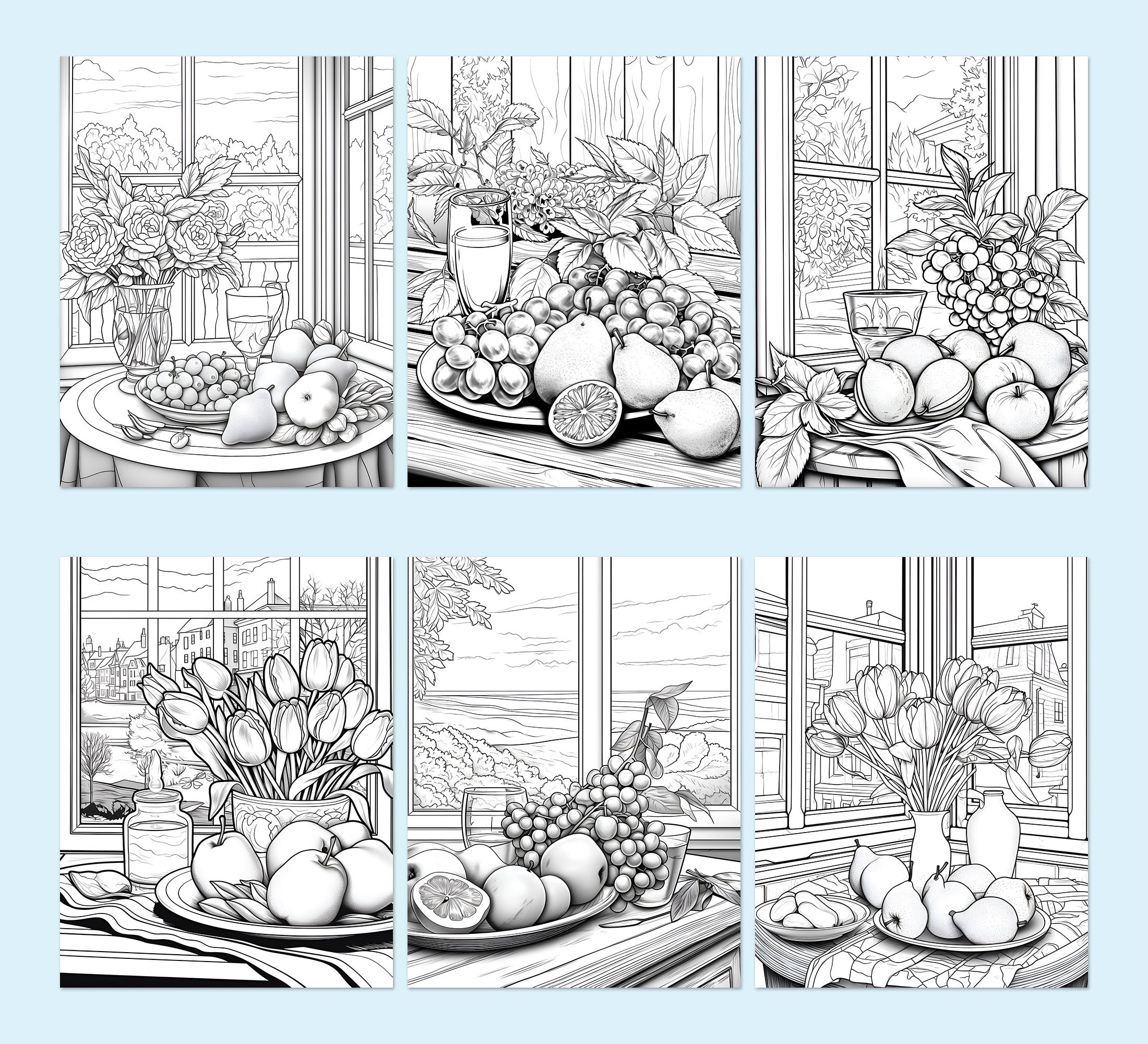 Still Life Window Coloring Pages Adult Activity Kids Books Sheets ...