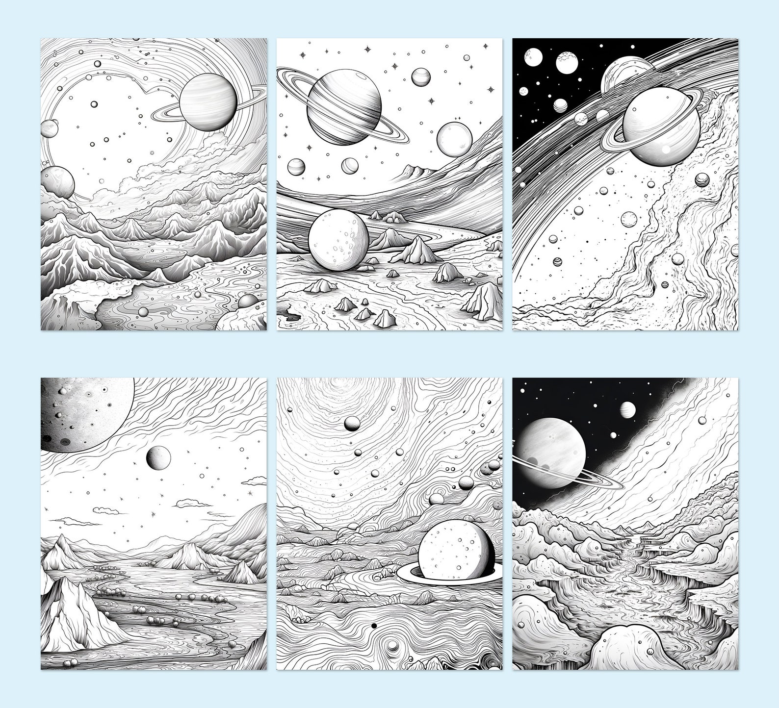 Fantasy Galactic Landscape Coloring Book Spaces Art Kids Pages Adult ...
