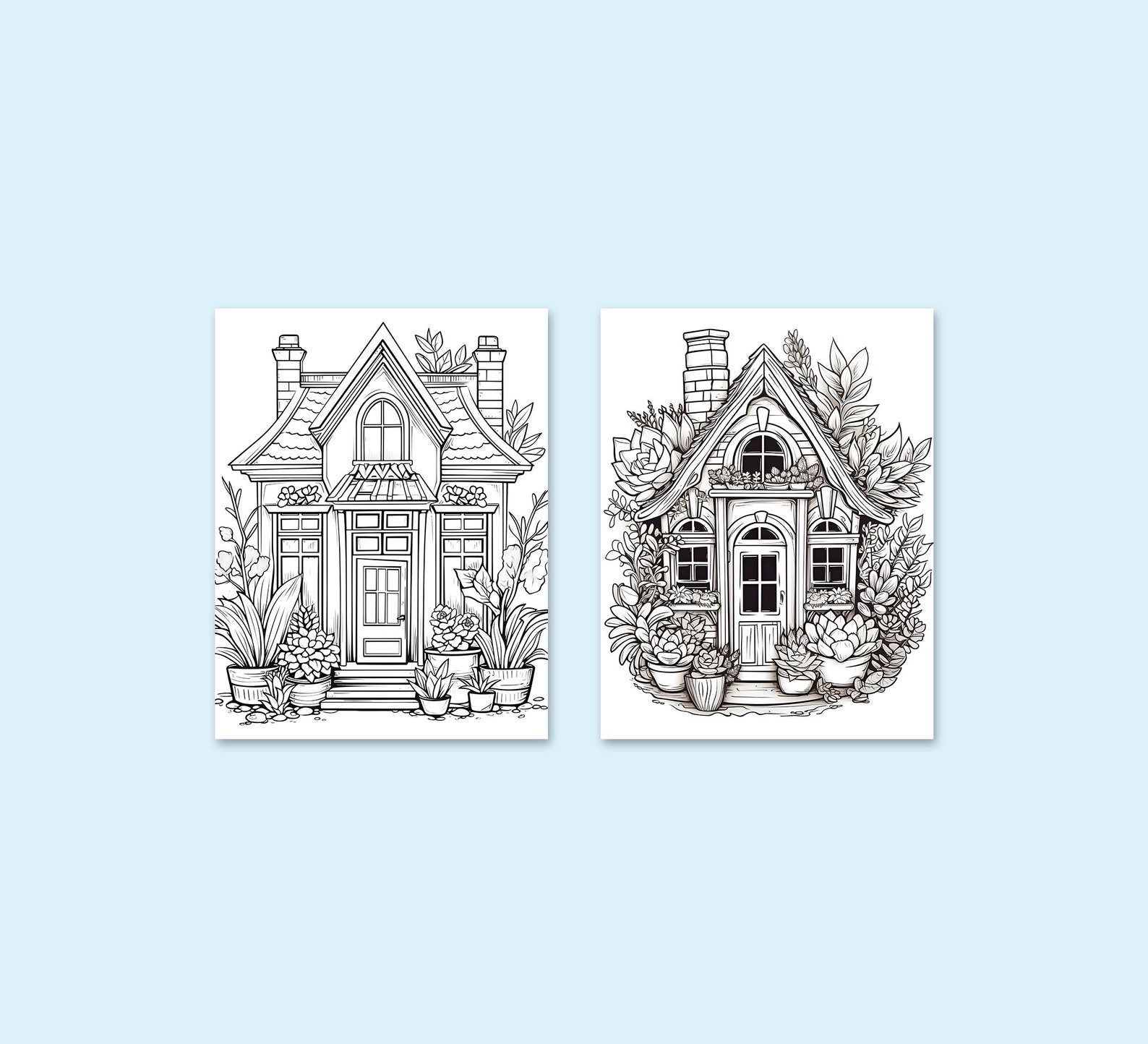 House With Plants Coloring Pages Book Botanical Adult Activity Kids ...