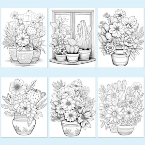 Flowers Cactus Printable Coloring Book Floral Pages Botanical Kids ...