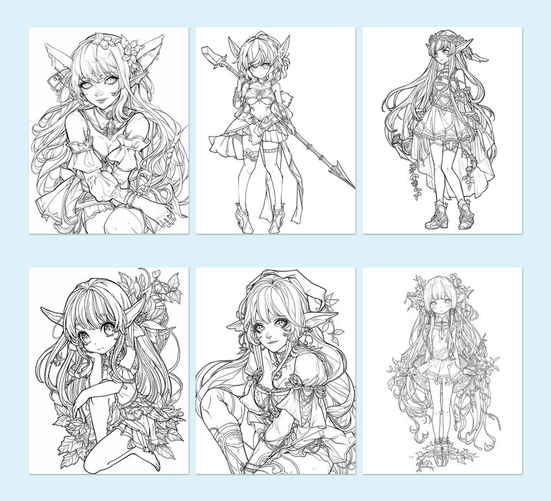 Elf Coloring Pages Anime Girl Digital Art Beautiful Elves Sheets ...