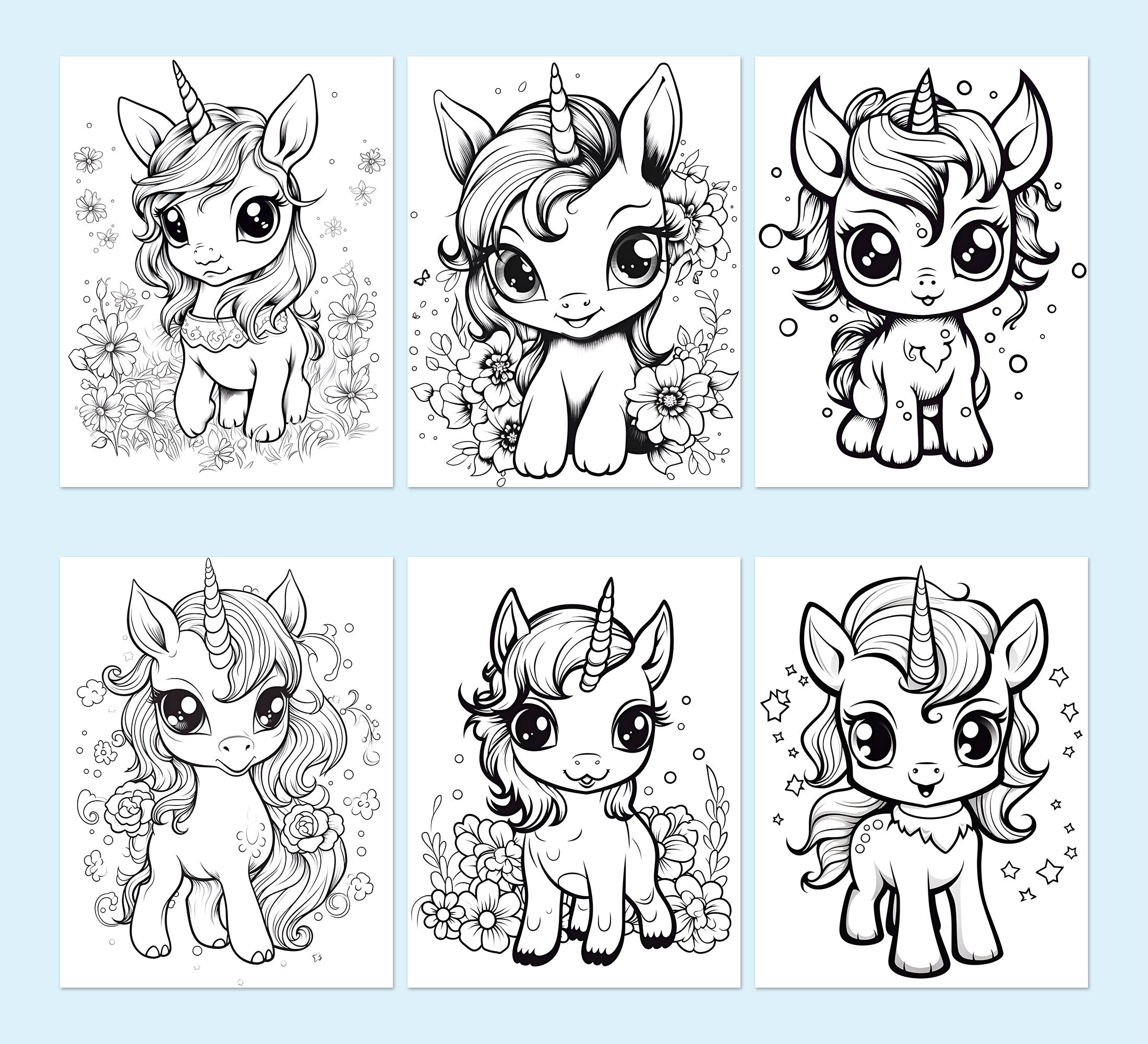 Fantasy Baby Flowers Unicorn Coloring Book Kids Instant Download ...