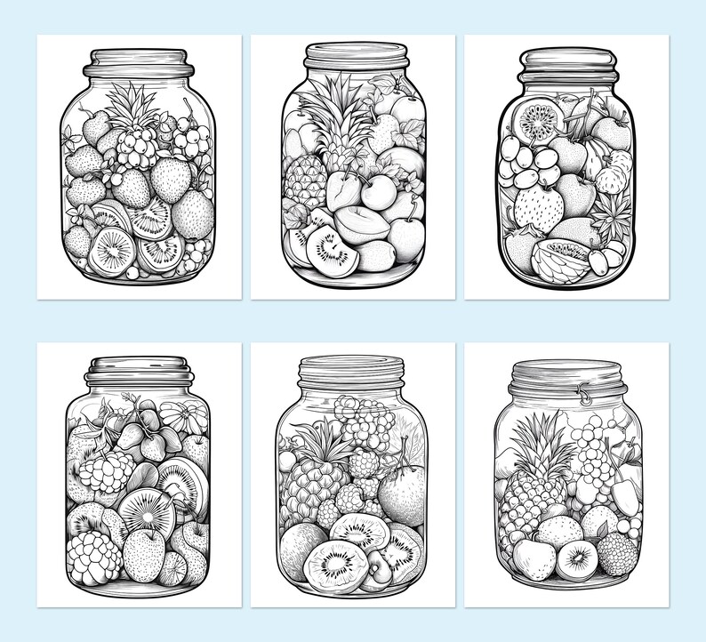 Fruits in Jar Coloring Book Fruits in Bottle Pages Adults Kids Activity ...