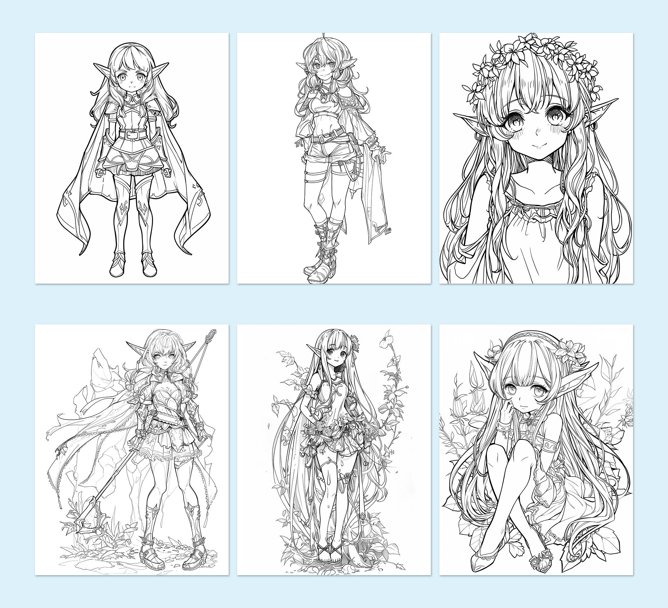 Elf Coloring Pages Anime Girl Digital Art Beautiful Elves Sheets ...