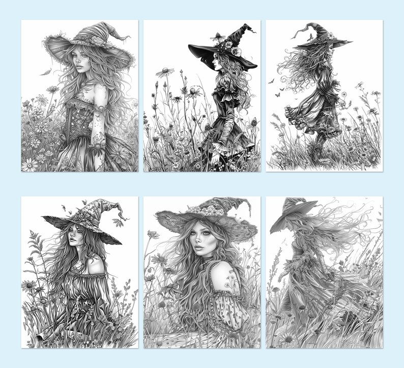 Beautiful Witch Coloring Book Fantasy Kids Activity Sheets Magic ...