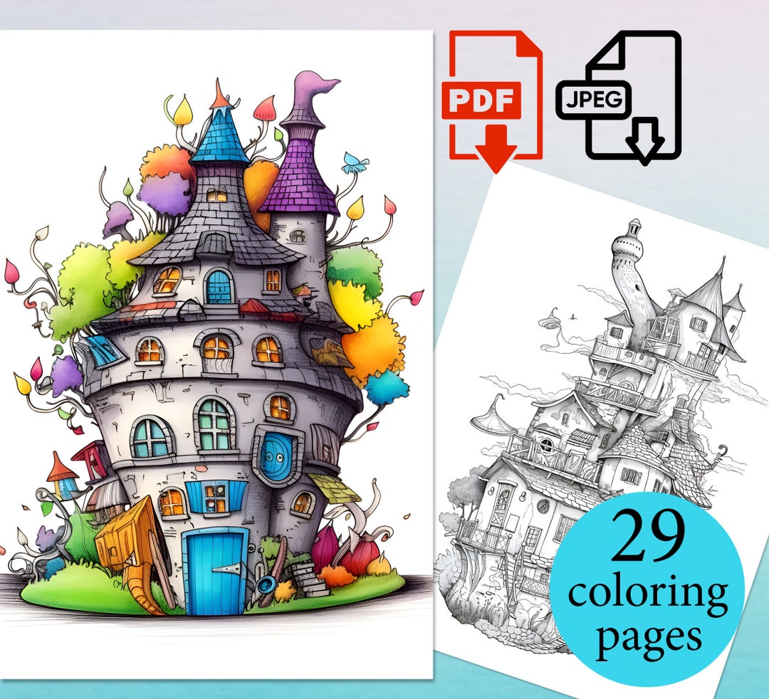 Coloring Pages Fantasy Fairytale Houses Adults Kids Home Book Instant ...