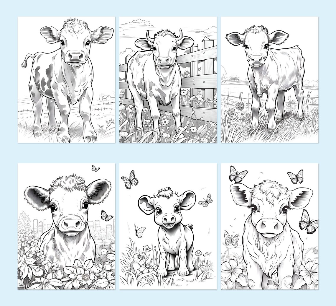 Baby Cow Coloring Pages Kids Activity Books Farm Animal Toddler ...