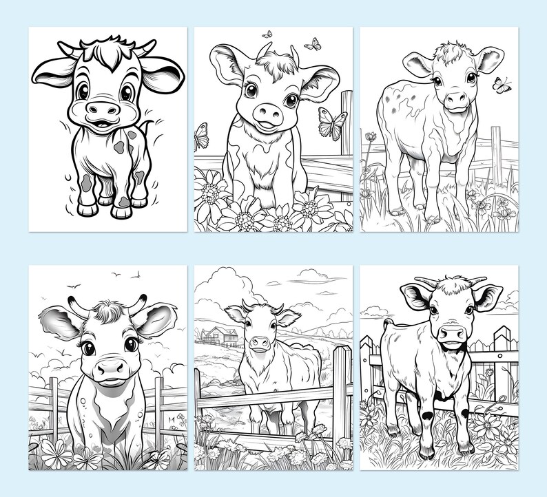 Baby Cow Coloring Pages Kids Activity Books Farm Animal Toddler ...